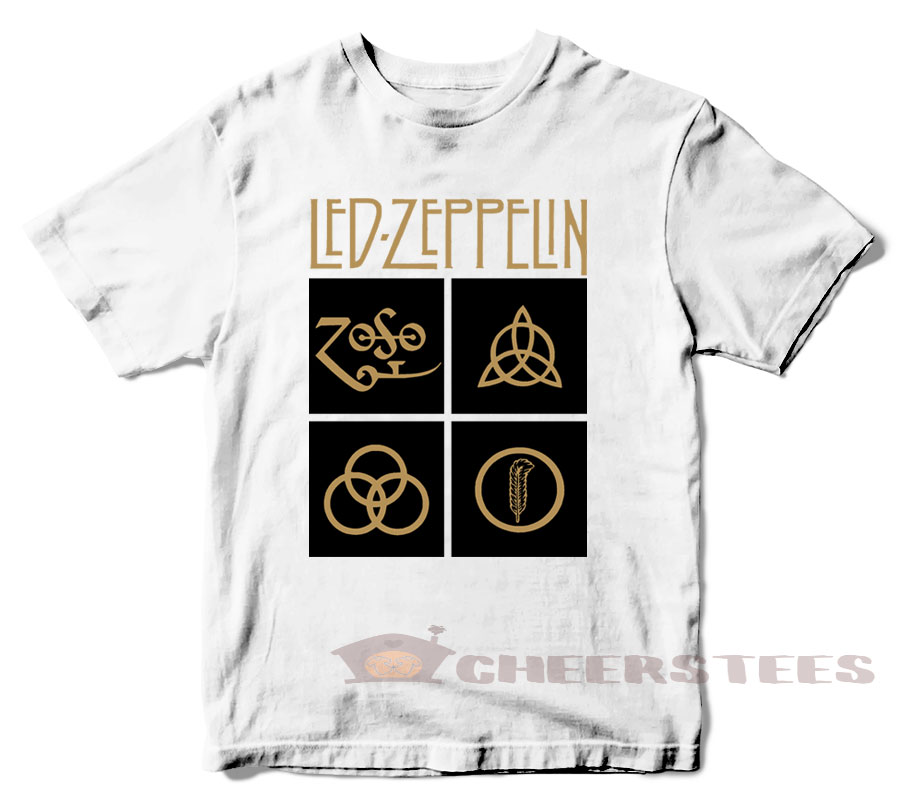 Led Zeppelin Gold Symbols In Black Square T-Shirt - Cheerstees